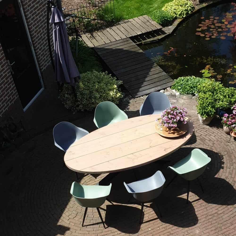 Ovale tuintafel douglas hout - Goedkope Steigerhouten Meubelen
